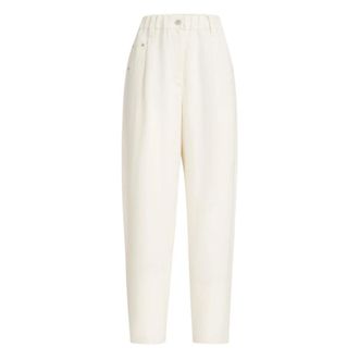 Brunello Cucinelli Femme, Pantalons, Blanc, Taille: 38 FR Fluid Twill Baggy Pantalons