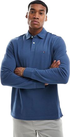 Tommy Hilfiger Lang&auml;rmliges Polohemd in Blau mit normalem Schnitt
