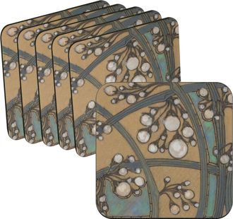 Fabulous Untersetzer aus Kork, Jugendstil, Blumenmotiv, elegant, modern, dekorativ, 6 Stück (95 x 95 mm)