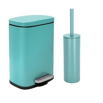Spirella Treteimer-Set + WC-B&uuml;rste Stahl Akira - Soft-Close, Anti-Fingerabdruck - 21,4 x 17,6 x 30 cm - 5L - T&uuml;rkis Matt