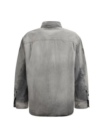 Off-white Mens Diag Military Overshirt Denim Sun-Faded Grey Cotton Shirt