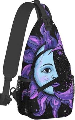 Generic Casual Sacoche Homme Bandouliere Sorci&egrave;re Pourpre Gothique Art Soleil Lune Sac De Poitrine R&eacute;glable Sac Poitrine pour Homme Femme &eacute;cole