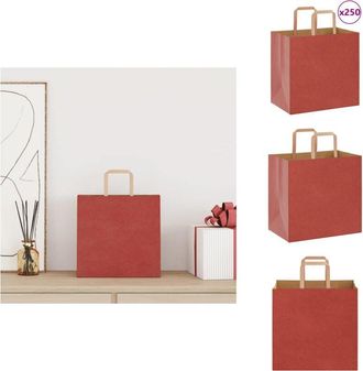 vidaXL Papiertragetaschen 250 Stk. mit Henkeln Rot 26x17x25 cm - Papiertragetasche - Papiertragetaschen - Papiert&uuml;te - Kraftpapiert&uuml;te