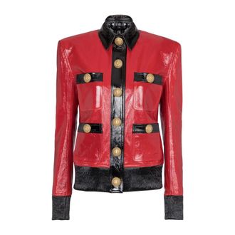 Balmain Femme, Vestes, Rouge, Taille: 34 FR Veste en cuir verni bicolore