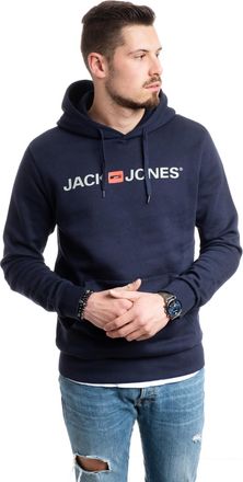 Jack & Jones Herren Corp Logo Sweat Hood Kapuzen Sweatshirt Basic Jumper Reg Fit, (Navy Ghost Print (Corp 054, XXL))