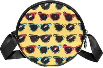 Generic Sac &agrave; bandouli&egrave;re rond pour femme, motif lunettes de soleil, petit sac &agrave; bandouli&egrave;re avec fermeture &eacute;clair, bretelles r&eacute;glables, sac &agrave; main rond d&eacute;con