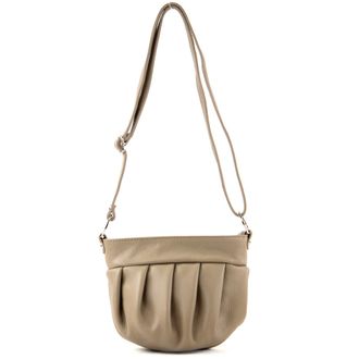modamoda.de T191 Damen Leder Umhängetasche Schultertasche Klein handmade in Italy, Farbe:Beige