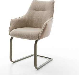 DELIFE Freischwinger Alja-Flex mit Armlehnen Materialmix Schlamm Freischwinger flach Effektfinish Titan Taschenfederkern, Esszimmerstühle