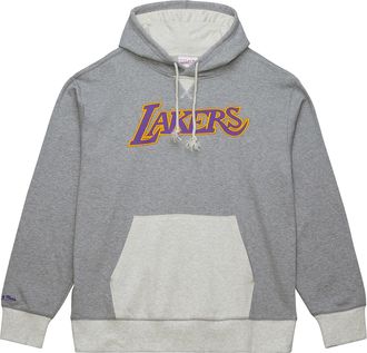 Mitchell & Ness NBA Herren Classic Sweatshirt Hoodie Kapuzenpullover Rundhals Slim Fit Training Fitness-Kleidung Pulli - Los Angeles Lakers, XL