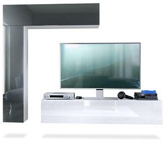 Vladon Meuble-paroi Taurito, Blanc Mat/Gris Haute Brillance - Meuble-paroi Moderne pour Votre Salon (320 x 182 x 39 cm)