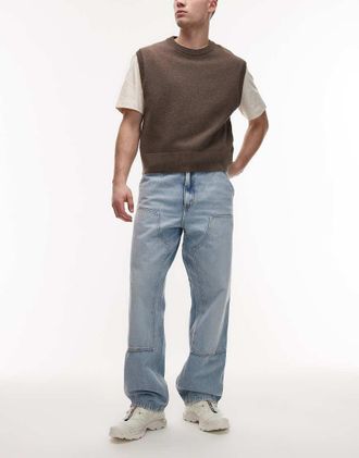 Carhartt Work in Progress Jean droit d&eacute;contract&eacute; &agrave; genoux renforc&eacute;s - Bleu clair d&eacute;lav&eacute;