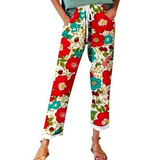 Generic Pantalon L&eacute;ger Femme Fluide Ete en Lin &Eacute;t&eacute; Womens Autumn Fragrant Linen Print Casual Pants Perfect for Spring Comfortable and Trendy for Relaxed L&eacute;ger