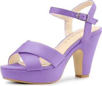 Allegra K Sandales &agrave; talons &eacute;pais pour femme, violet clair, 39.5 EU