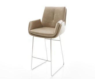 DELIFE Barstuhl Clea-Flex Mikrofaser Beige Vintage Kufengestell Edelstahl Silberfarben, Barst&uuml;hle