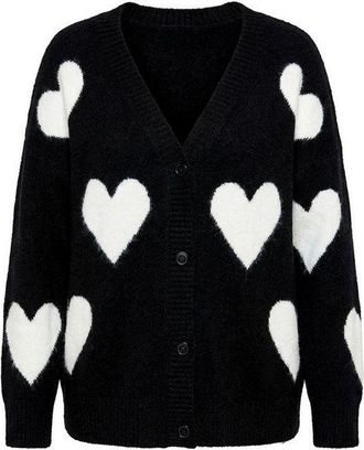 Ulla Popken Strickjacke Strickjacke Herzen Oversized V-Ausschnitt Langarm