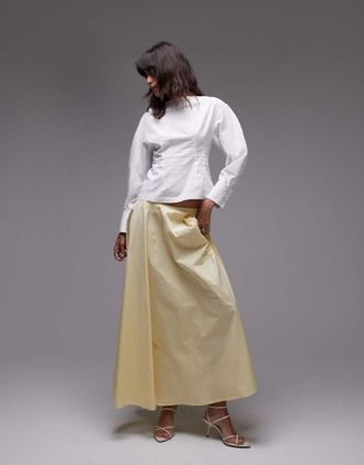 Asos Jupe longue cercle volumineuse en popeline - Beurre-Jaune