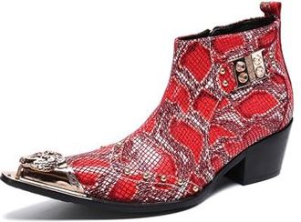 Generic Bottines Chelsea pour homme - Style décontracté - Avec bout en métal - En cuir véritable - Fermeture éclair - Rouge, Rouge, 42 2/3 EU