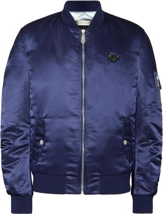 Philipp Plein Homme, Vestes, Bleu, Taille: 2XL Satin Top Gun Bomber LS Gothic Plein