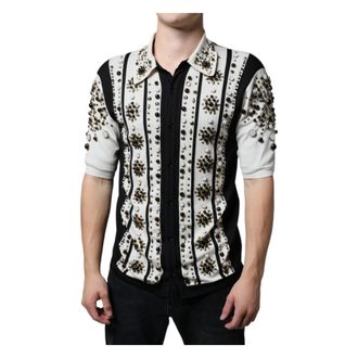 Dolce & Gabbana Homme, Chemises, Blanc, Taille: M Chemise D&eacute;contract&eacute;e Noire Blanche Orn&eacute;e avec Boutons