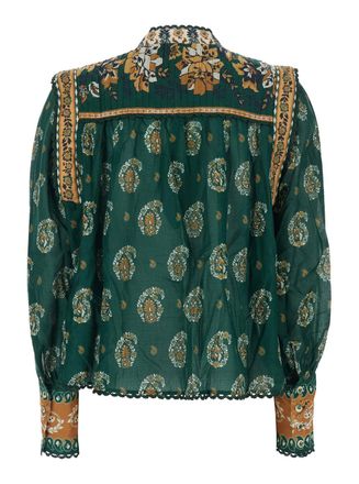 Farm Rio Floral-Embroidered Cotton Shirt - Green