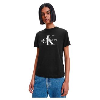 Calvin Klein Damen T-Shirt Kurzarm Core Monologo Rundhalsausschnitt, Schwarz (Ck Black), XS