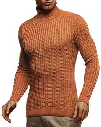 LEIF NELSON LN2115 Pull en tricot, chaud, pour homme, à col roulé, pour lhiver, Marron/rouge., S