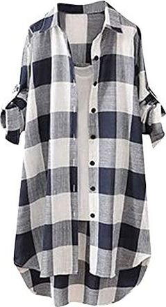 Generic Tunique boutonn&eacute;e pour femme, ample, tendance, d&eacute;contract&eacute;e, pour sortir, coupe ample, &agrave; manches longues, t-shirt &agrave; manches longues, t-shirt enroul&eacute;, 