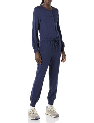Amazon Essentials Damen Fashion Studio Jumpsuit aus Frottee, Marineblau, XL