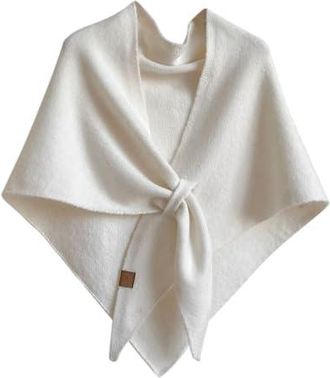 Minetom Poncho Femme Cape El&eacute;gante Wrap Ch&acirc;le Echarpe Automne Hiver Chaud Pull en Tricot A1 Blanc Taille Unique
