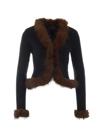 Self Portrait Black Faux Fur Knit Cardigan