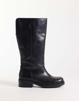 Vagabond Karlie flache kniehohe Stiefel mit warmem Futter aus schwarzem Leder