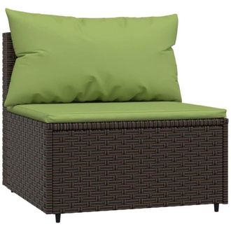 vidaXL Garten-Mittelsofa mit Kissen Braun Poly Rattan - Vidaxl
