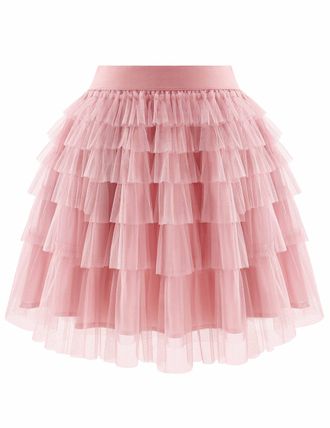 Bbonlinedress Damen Tutu T&uuml;llrock pink Petticoat Unterrock Cosplay mini Rock Kurz Tanzrock T&uuml;ll Ballett Kost&uuml;me Karneval Fastnacht Fasching Blush XL