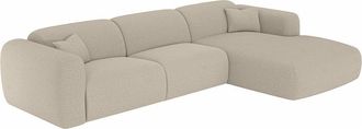Vente-Unique Gran sof· Cama Esquina Derecho Convertible Cama Chaise Longue en Tejido Color Beige Jaspeado POGNI