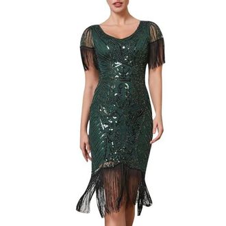 Generic &Eacute;l&eacute;gante robe de soir&eacute;e avec paillettes, franges et perles en maille pour les occasions formelles telles que les f&ecirc;tes, les bals de fin dann&eacute;e et les 