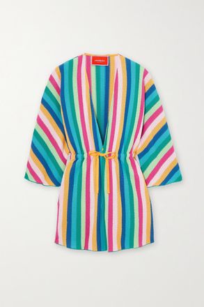 La DoubleJ Minikleid Aus Einer Gestreiften, Strukturierten Baumwollmischung - Blau