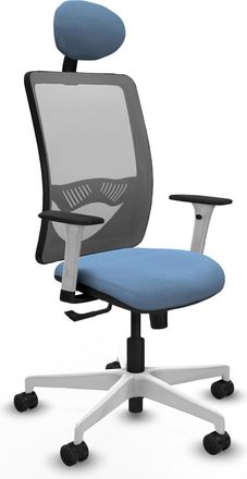 Piqueras y Crespo B&uuml;rostuhl Zulema mit wei&szlig;en und schwarzen Armlehnen, h&ouml;henverstellbare Lendenwirbelst&uuml;tze und festes Kopfteil, ausgestattet mit 3 Positionen, Grau/Him