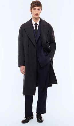 Fursac Manteau long crois&eacute; en laine m&eacute;lang&eacute;e - Taille L/XL - Homme