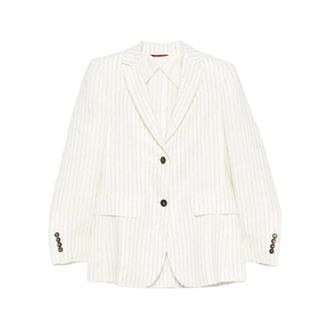 Max Mara Gestreifter Leinenblazer - - Jackets - Damen - Wei&szlig; - S