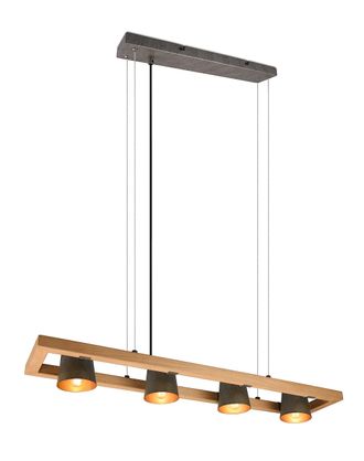 Trio Leuchten Pendelleuchte Bell 301900467, Metall Nickel antik, Holz, exkl. 4x E14