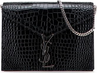 Saint Laurent sac à bandoulière Cassandra Clasp Bag en cuir monogrammé à effet peau de crocodile (2019) - Noir