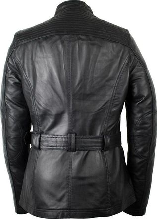 MDM Lederjacke Damen Lederjacke Schwarz weiches Lammnappa mit G&uuml;rtel Echtes, weiches Lammnappa-Leder, Taillierte Slim-Fit Damenpassform
