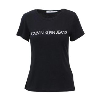 Calvin Klein Jeans Schwarzes Print Logo Tee Kurzarm - - Tops - Damen - Schwarzk - M