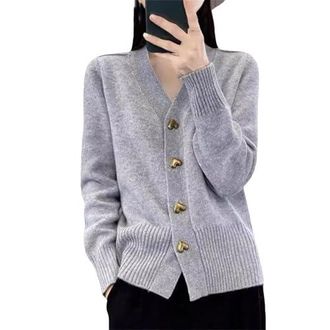 Generic Cardigan en tricot pour femme - Style d&eacute;contract&eacute; - Col en V - Manches longues - Streetwear r&eacute;tro, gris, Taille XS