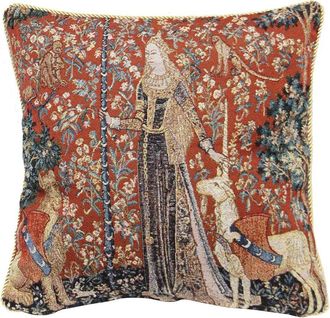 SIGNARE Bunte Kunst Kissenbezug Kissenbez&uuml;ge Zierkissen Tapisserie | Doppelseitig 45x45cm | Dame und Einhorn (Tastsinn) (CCOV-Art-LU-to)