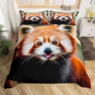 Generic Housse de Couette 140x200 Panda Roux Parure de Lit 1 Personne Animaux Imprim&eacute;e 3D Microfibre Douce Gar&ccedil;on et Fille Housse Couette R&eacute;versible avec 1 Ta