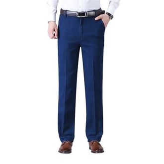 Generic Jeans pour hommes plus &acirc;g&eacute;s, pantalon en denim &eacute;lastique, coupe ample, &eacute;lastique, classique, doux, flexible, noir fonc&eacute;, 5XL-10XL