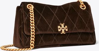 Tory Burch Kleine, gesteppte Charlie Schultertasche aus Samt mit Pav&eacute;