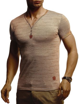 LEIF NELSON Sommer T-Shirt Herren V-Ausschnitt (Braun, Gr&ouml;&szlig;e XXL) - Coole Tshirts lang V-Neck Baumwolle - Casual Basic Shirts M&auml;nner Kurzarm