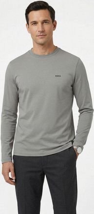HUGO BOSS Langarmshirt Tee Long Regular Fit Stretch Jersey Cotton, Logo on Chest, Rundhals